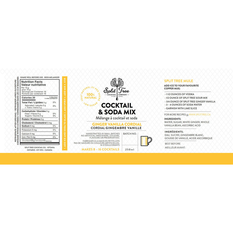 Split Tree Cocktail Co. Ginger Vanilla Cordial